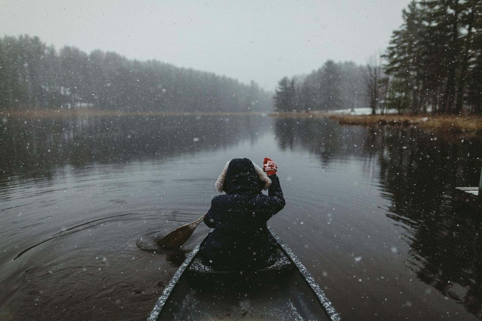 canoes, rain, lifestyles, day, snow, landscape, 720P, lake, plants ...